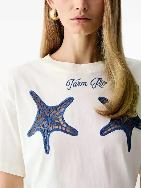 Farm Rio Starfish Embroidered Cotton T-shirt