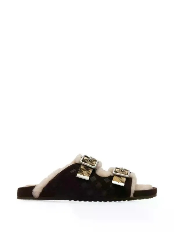 Burberry Check Shearling Urchin Sandals - Brown