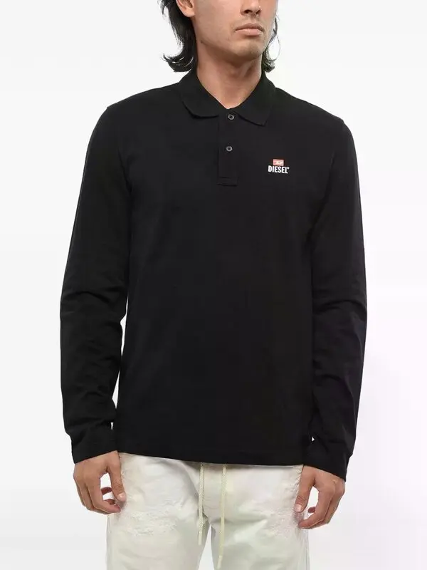 DIESEL® Logo-print Long-sleeve Polo Shirt - Black