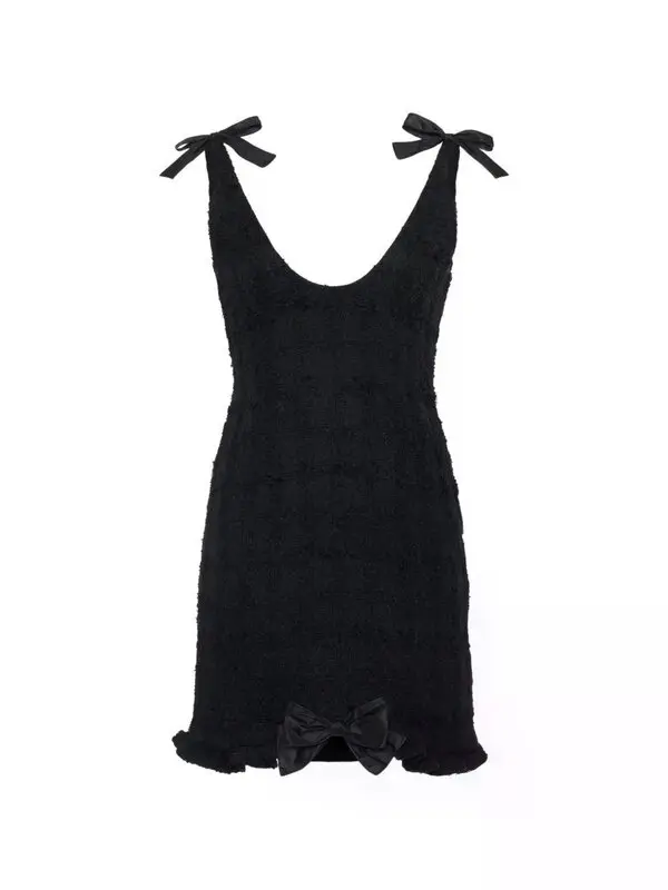 Alessandra Rich Bow-detail Bouclé-knit Mini Dress - Black