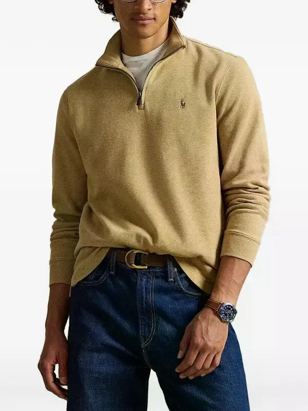 Polo Ralph Lauren Logo-embroidered Quarter-zip Sweater - Neutrals