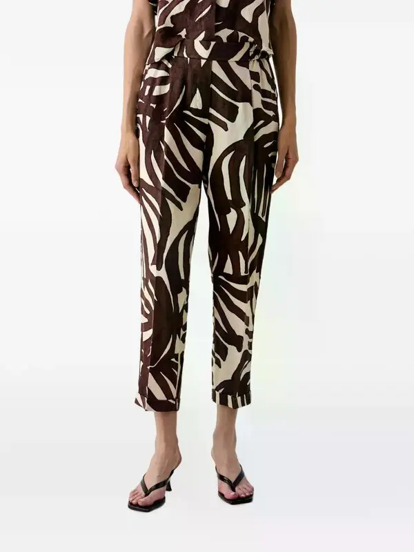 BENETTON Leaf-print Pleated Trousers - Brown
