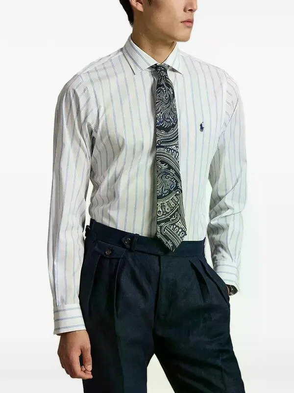 Polo Ralph Lauren Striped-print Embroidered-logo Shirt - White