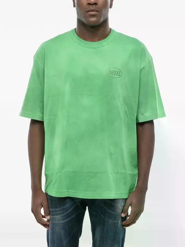 DIESEL® Wash-out Logo-print Crew-neck Cotton T-shirt - Green