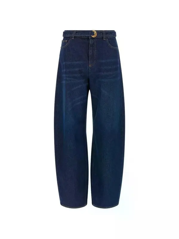 TWINSET Belted Barrel-leg Tapered Jeans - Blue