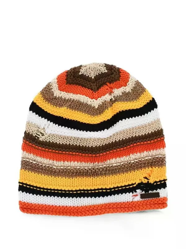 Dsquared2 Distressed Striped Beanie Hat - Orange