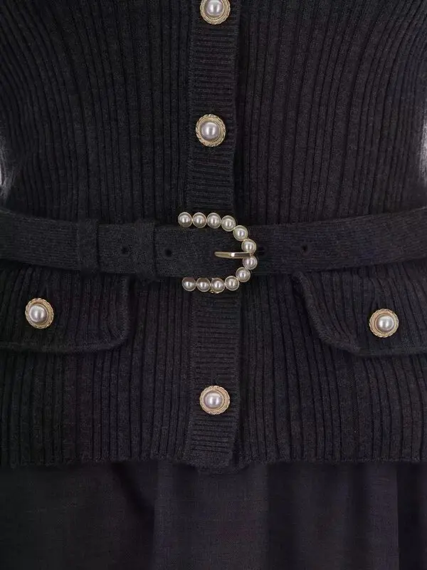 SELF-PORTRAIT Belted Ribbed-knit Midi Dress