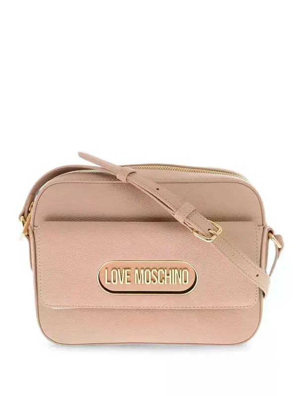 Moschino Logo-plaque Pebbled Shoulder Bag - Neutrals