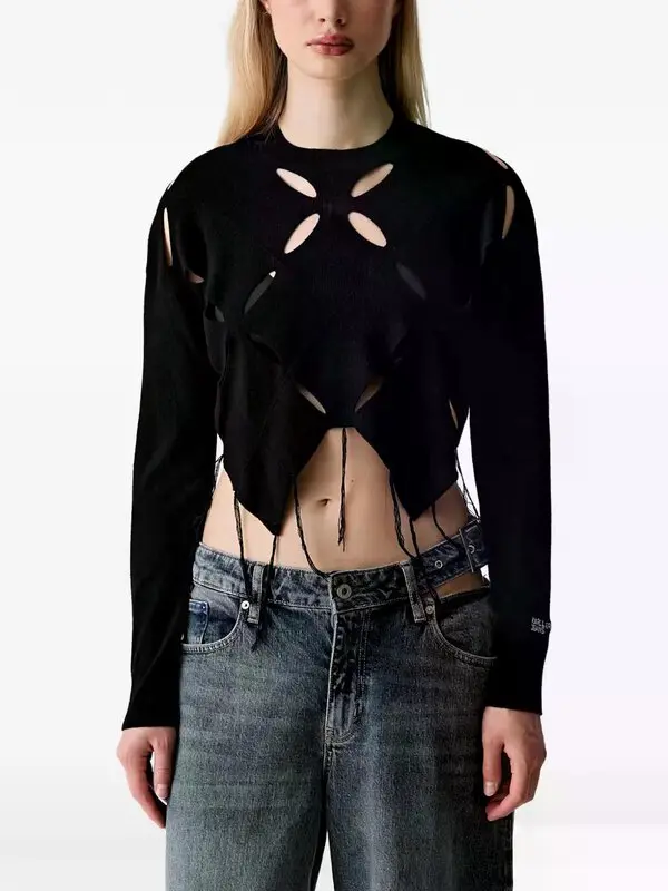 Karl Lagerfeld Cut-out Long-sleeve Top - Black