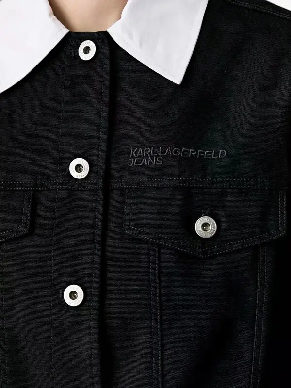 Karl Lagerfeld Logo-embroidered Cropped Denim Jacket