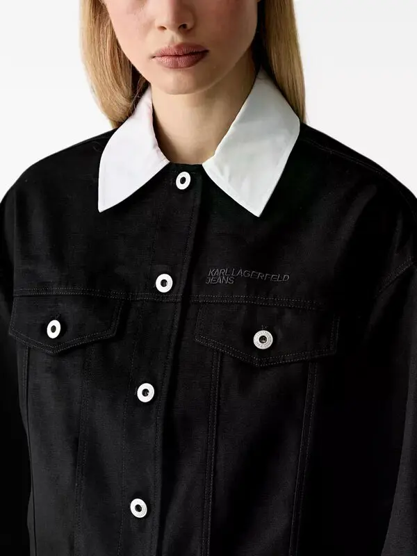Karl Lagerfeld Logo-embroidered Cropped Denim Jacket