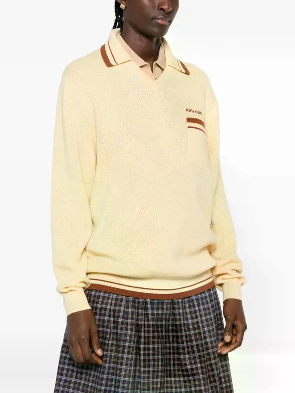 Miu Miu Logo-embroidered Striped-trim Sweater