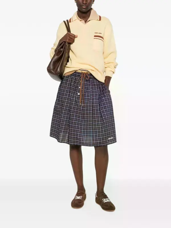 Miu Miu Logo-embroidered Striped-trim Sweater - Yellow