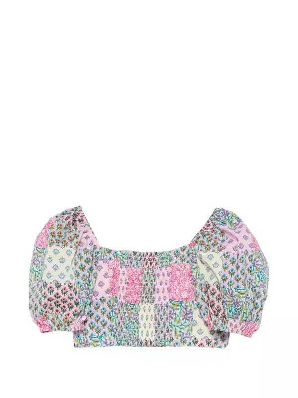 MC2 SAINT BARTH Delia Square-neck Floral Detail Top