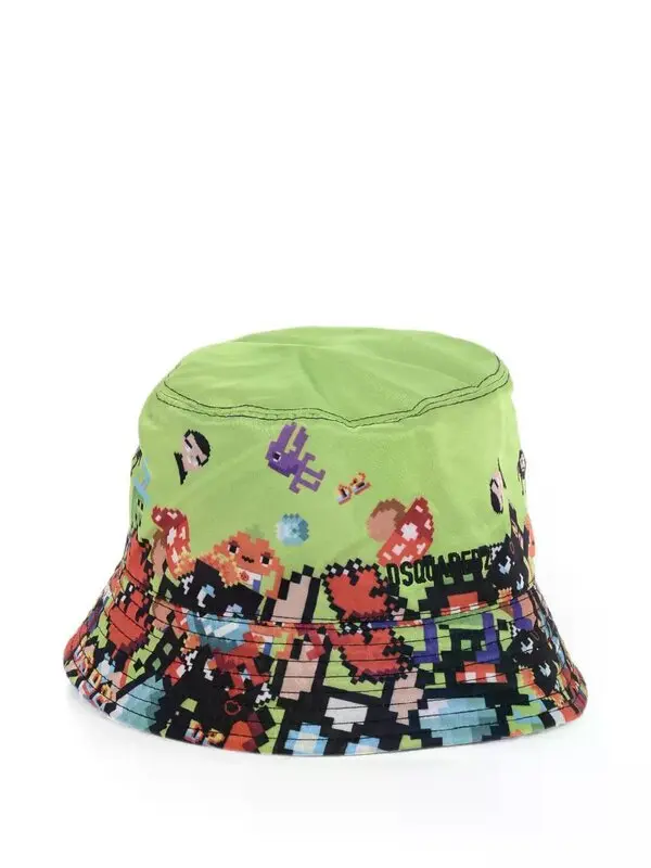 Dsquared2 Logo-embroidered Pixel-print Bucket Hat - Green