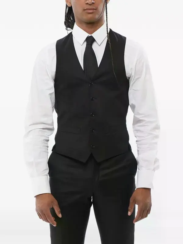 Corneliani Button-down Wool Waistcoat - Black
