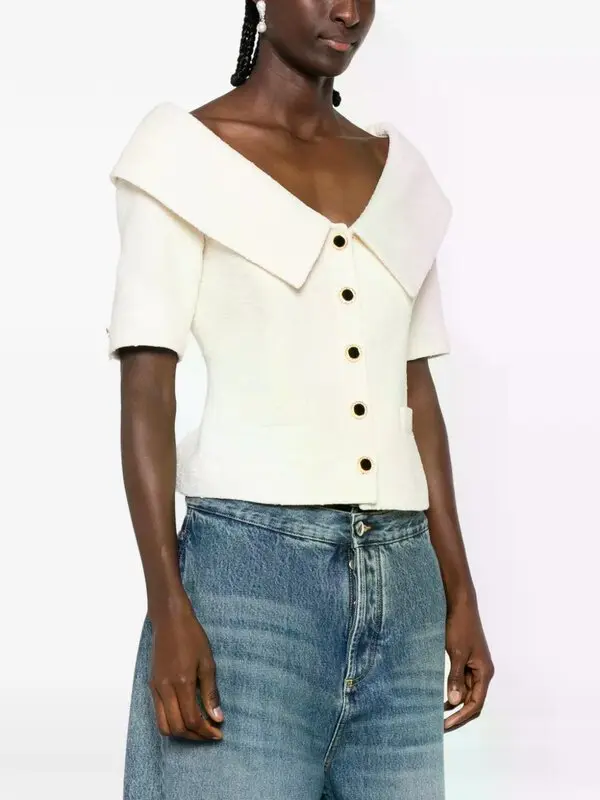 Alessandra Rich Off-shoulder Button-up Jacket - Neutrals