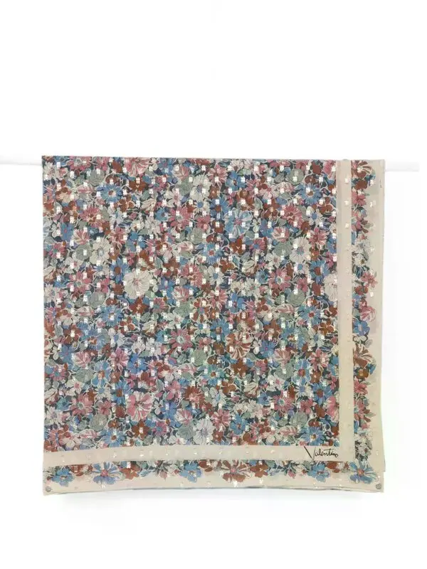 Valentino Garavani Floral-print Scarf - Blue