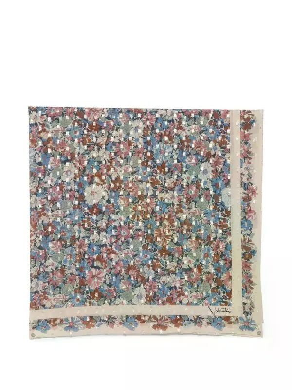 Valentino Garavani Floral-print Scarf - Blue
