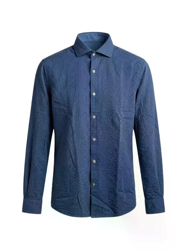 ALLEY DOCKS 963 Seersucker Long-sleeve Shirt - Blue