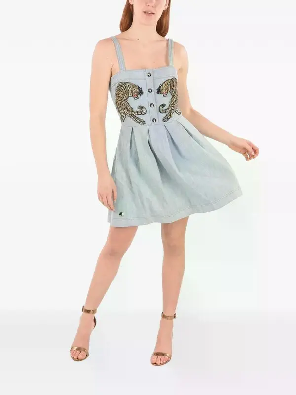 Philipp Plein Embellished Pleated Denim Mini Dress - Blue