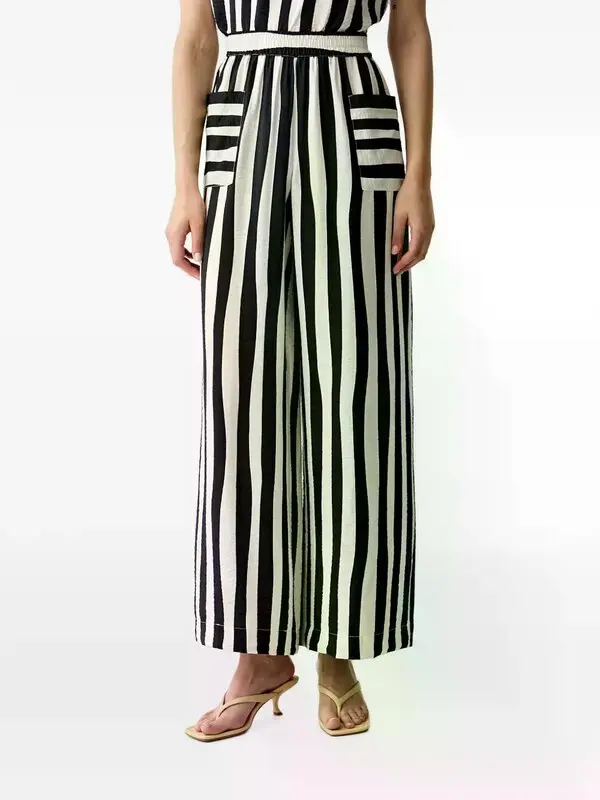 BENETTON Striped Wide-leg Trousers - Black