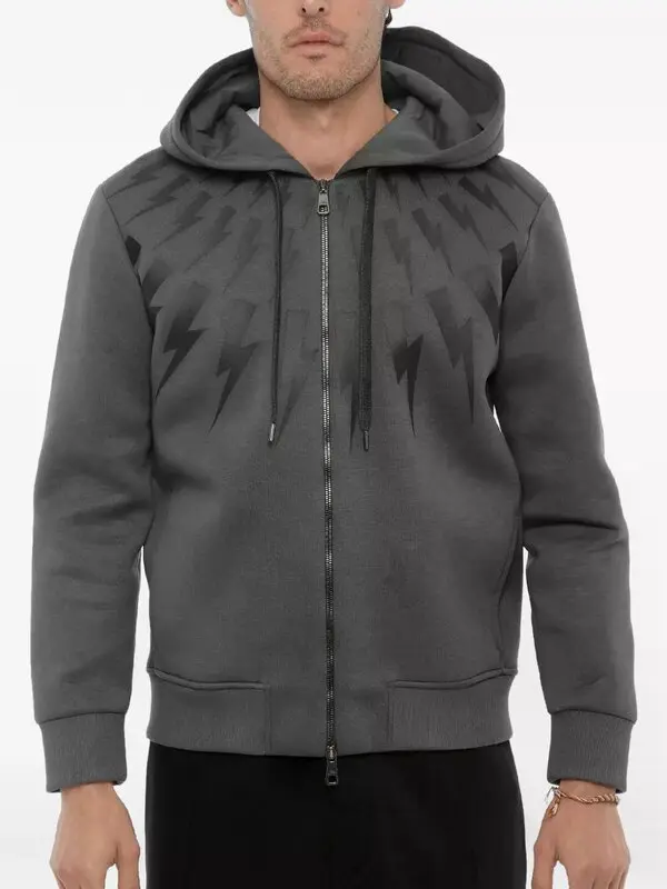 Neil Barrett Lightning Bolt-print Zip-up Hoodie - Grey