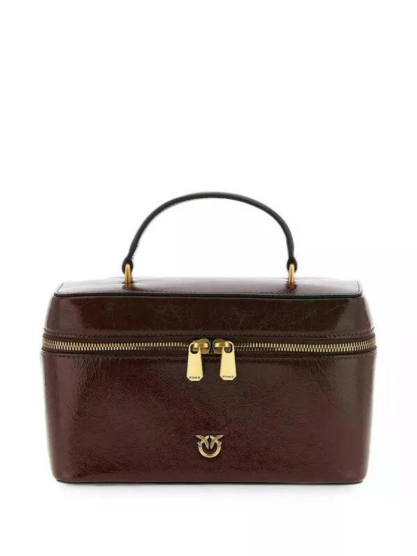 Pinko Love Birds Crumpled-effect Leather Tote Bag - Brown