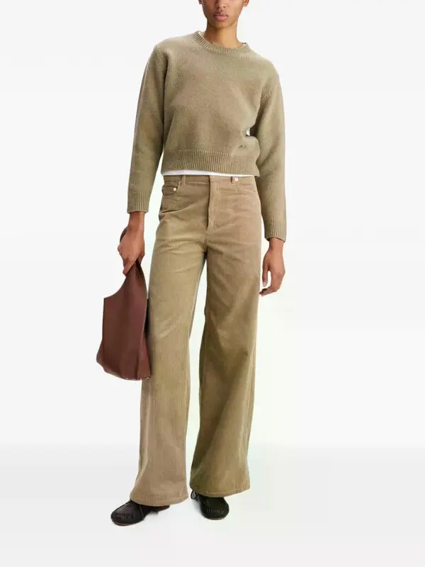 A.p.c. Logo-embroidered Wool Crew Neck Sweater - Neutrals