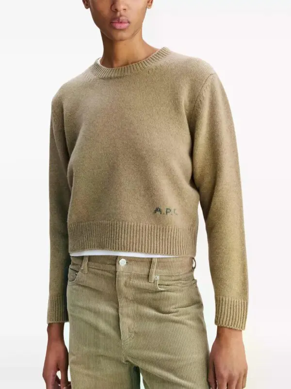 A.p.c. Logo-embroidered Wool Crew Neck Sweater - Neutrals