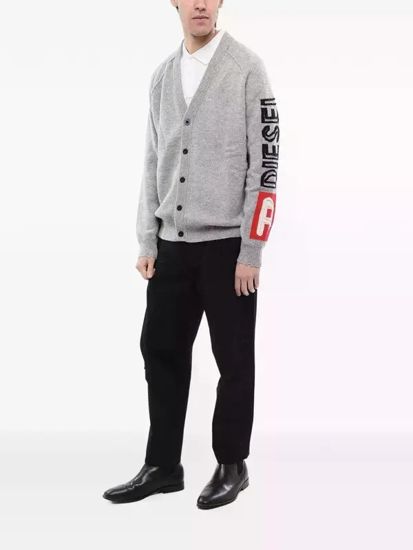 DIESEL® Logo-embroidered V-neck Cardigan - Grey
