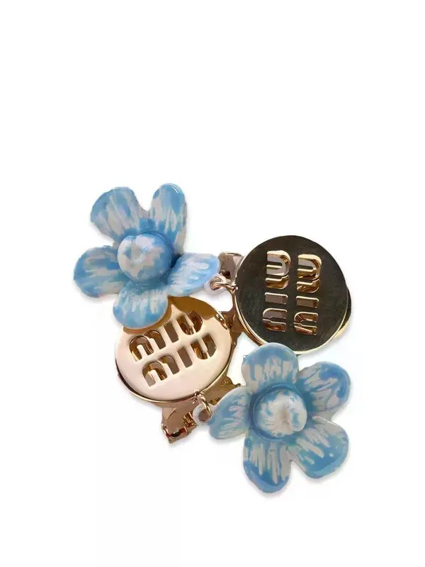 Miu Miu Flower-pendant Logo-plaque Earrings - Gold