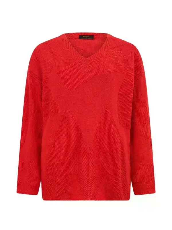 MOORER Textured V-neck Sweater - Red