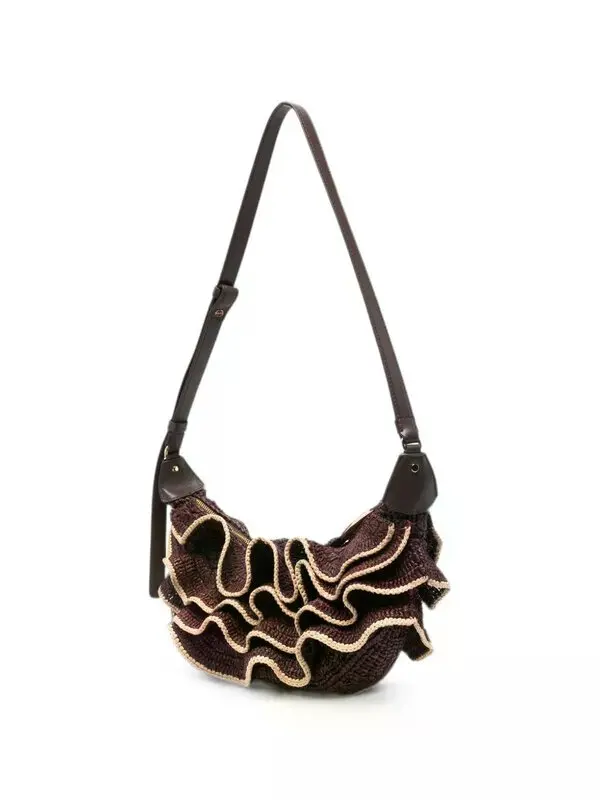 Zimmermann Goldentime Ruffled Raffia Shoulder Bag - Red