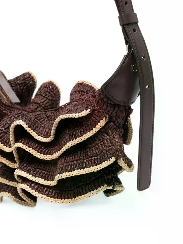 Zimmermann Goldentime Ruffled Raffia Shoulder Bag - Red