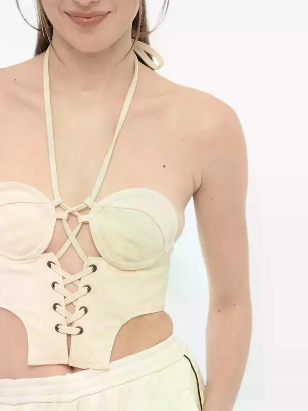 JULFER Lace-up Halterneck Crop Top