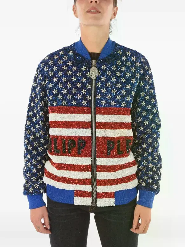 Philipp Plein Sequin-embellished Rhinestone-star Bomber Jacket - Blue