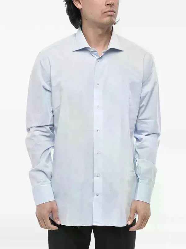 BORRIELLO NAPOLI Button-down Long-sleeve Cotton Shirt - Blue