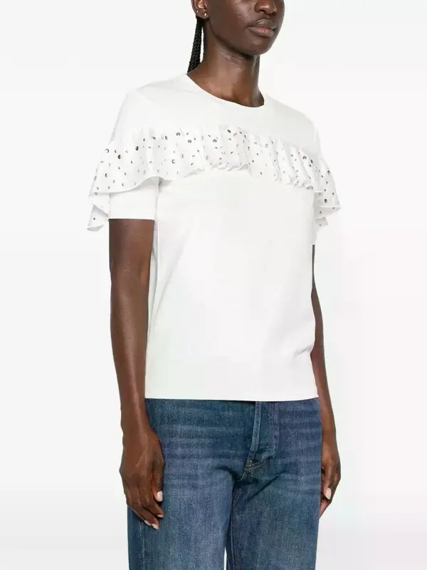 MY TWIN Ruffle-trimmed Studded T-shirt