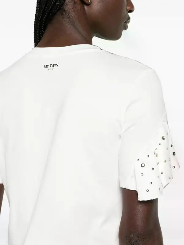 MY TWIN Ruffle-trimmed Studded T-shirt