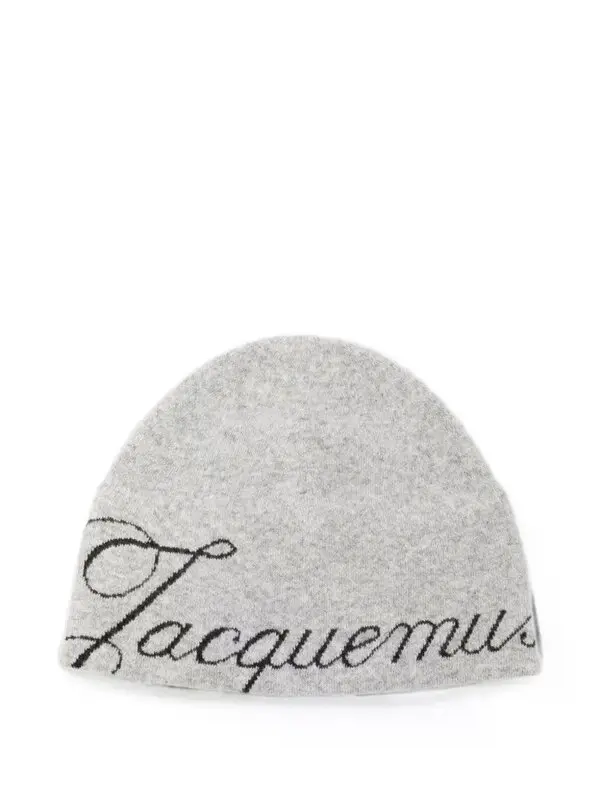 Jacquemus Script-logo Beanie Hat - Grey