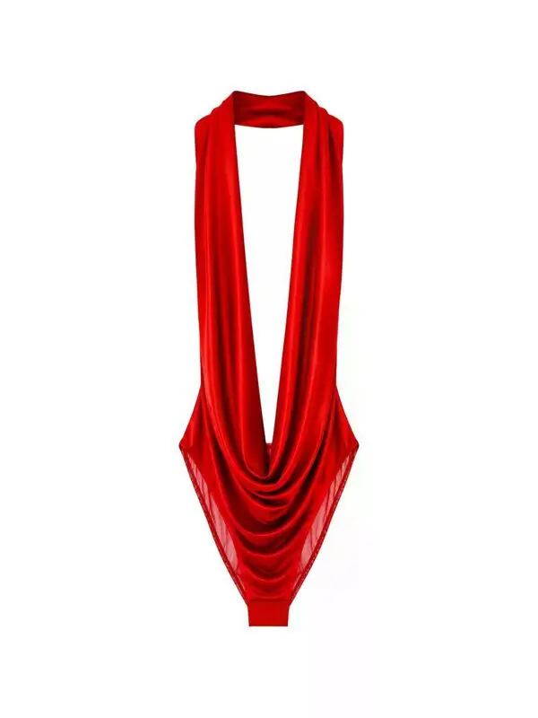 Elisabetta Franchi Draped Halterneck Bodysuit - Red