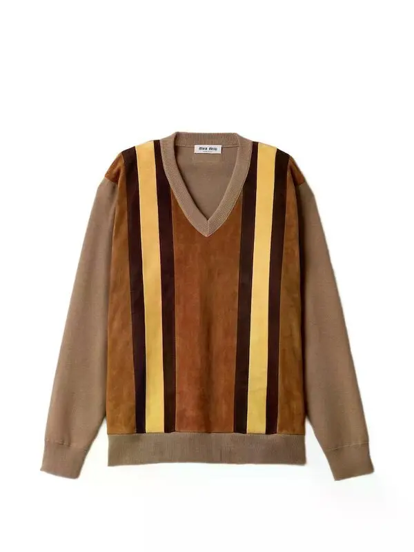 Miu Miu Striped V-neck Long-sleeved Sweater