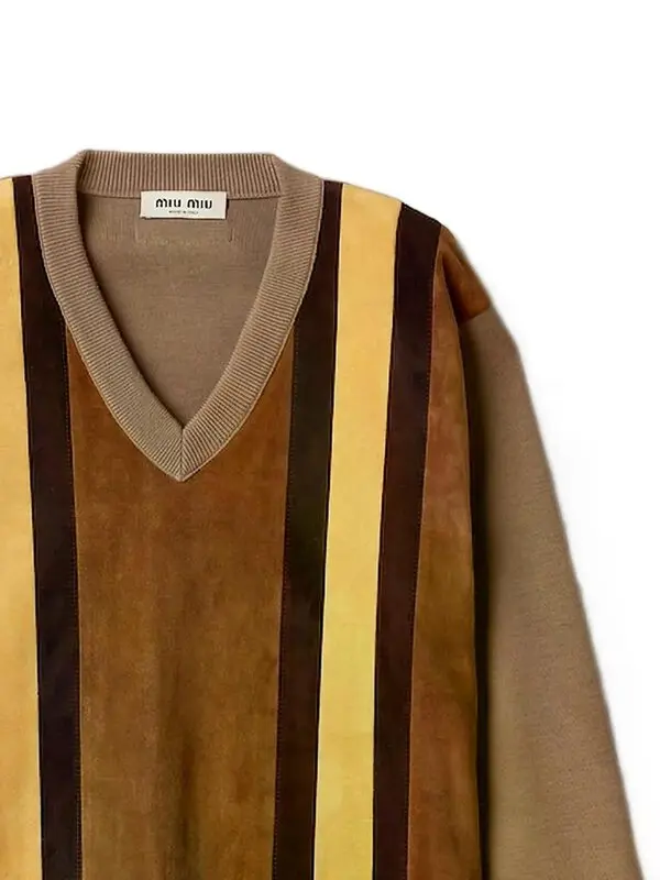 Miu Miu Striped V-neck Long-sleeved Sweater