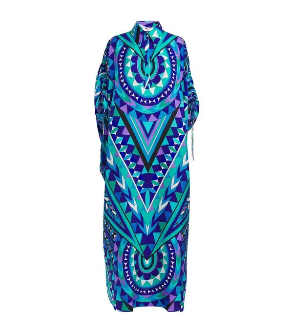 Emilio Pucci Silk Printed Kaftan Maxi Dress - Blue