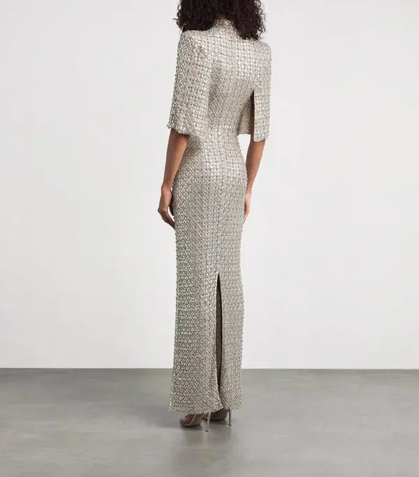 Jenny Packham High-neck Sedona Maxi Dress With Butterfly Sleeves And Rhinestone Embellishments