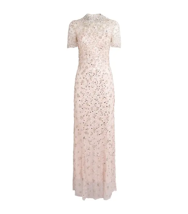 Jenny Packham Embellished Orchid Maxi Dress - Pink