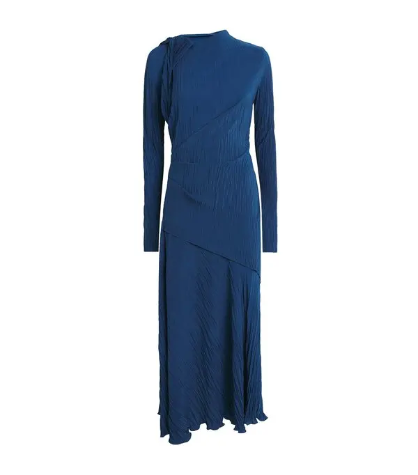 Victoria Beckham Plisse Long-sleeve Midi Dress - Blue