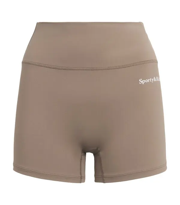 SPORTY & RICH Logo Serif Biker Shorts - Beige