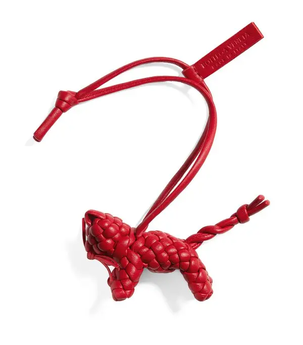 Bottega Veneta Leather Intrecciato Cat Charm - Red